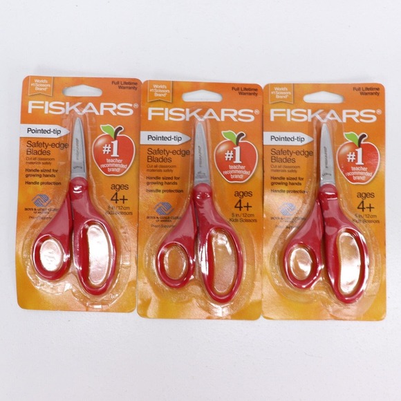 Fiskars | Office | 3x Fiskars Kids School Scissors Red Pointed Tip For ...